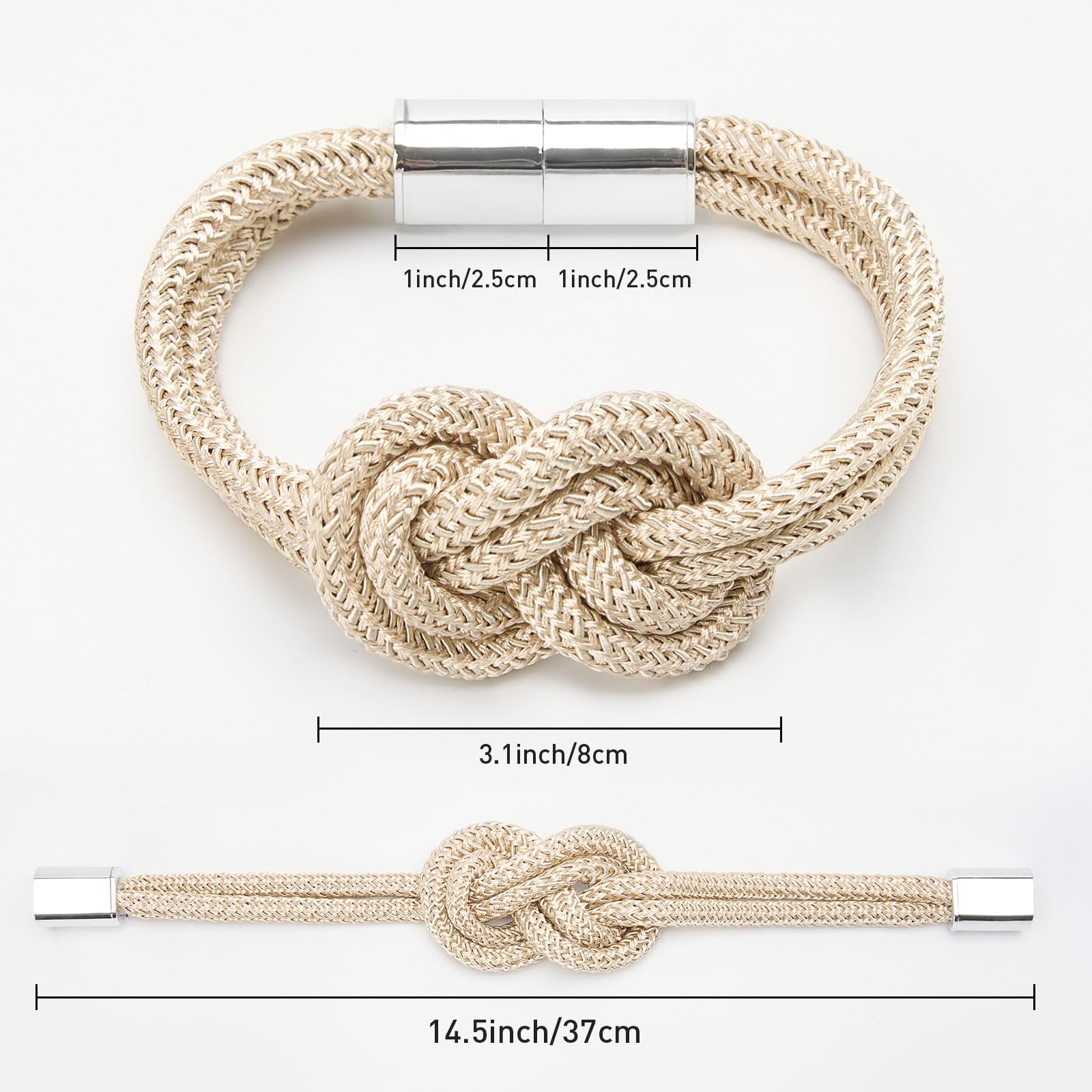 NICEEC 2 Pack Mini Magnetic Curtain Tiebacks Nordic Simple Style Drape Tie Backs Elegant Hand Weave Rope Knot Decorative Curtain Holdbacks for Home & Office Thin Window Drapery (Beige)