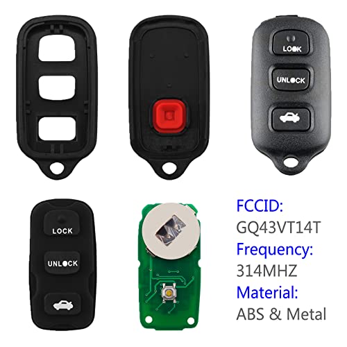 Key Fob Keyless Entry Remote Replacement for Toyota Camry 2000 2001 2002 2003 2004 2005 2006/2002-2006 Solara with FCC ID:GQ43VT14T (Set of 2)