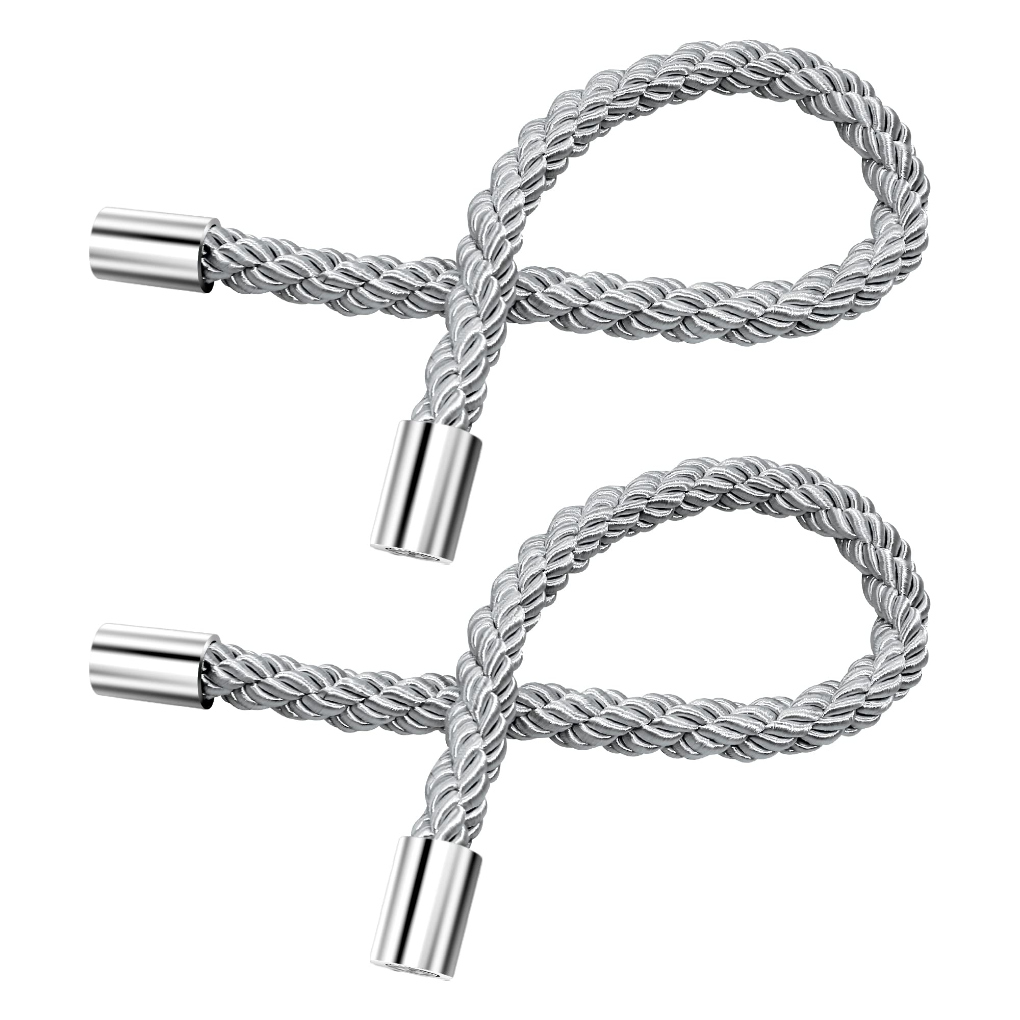 VIKIMORA 2 Pack Curtain Tiebacks for Draperys Gray, Strong Magnetic Curtain Tie Backs,Curtain Holders for Thick Drapes,Gray Cotton Rope Tie Backs for Heavy Duty Drapes,Gray