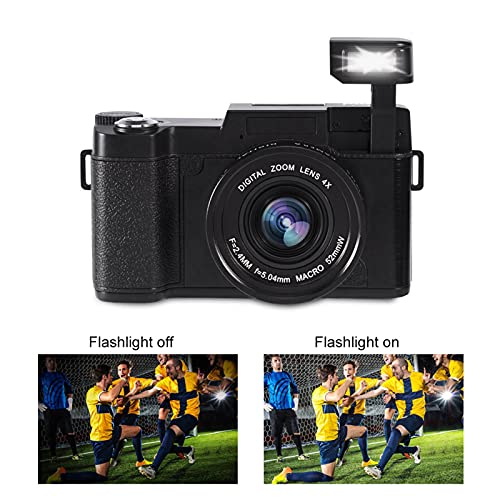 Akozon Digital Camera Camera 24MP Full HD 1080P 4 Times Camera 3.0 Inch 180 Degree Rotation Flip Screen Flash Light for YouTube for Vlog Video Shooting