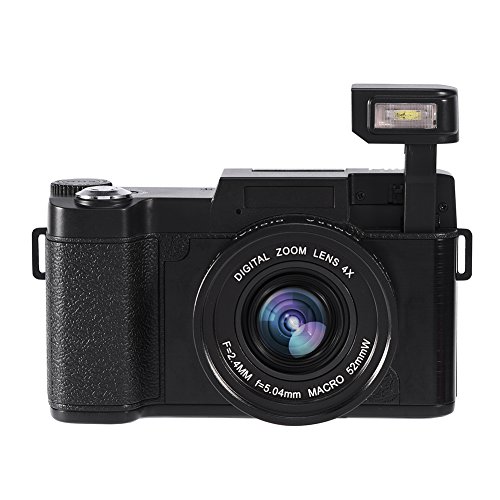 Akozon Digital Camera Camera 24MP Full HD 1080P 4 Times Camera 3.0 Inch 180 Degree Rotation Flip Screen Flash Light for YouTube for Vlog Video Shooting