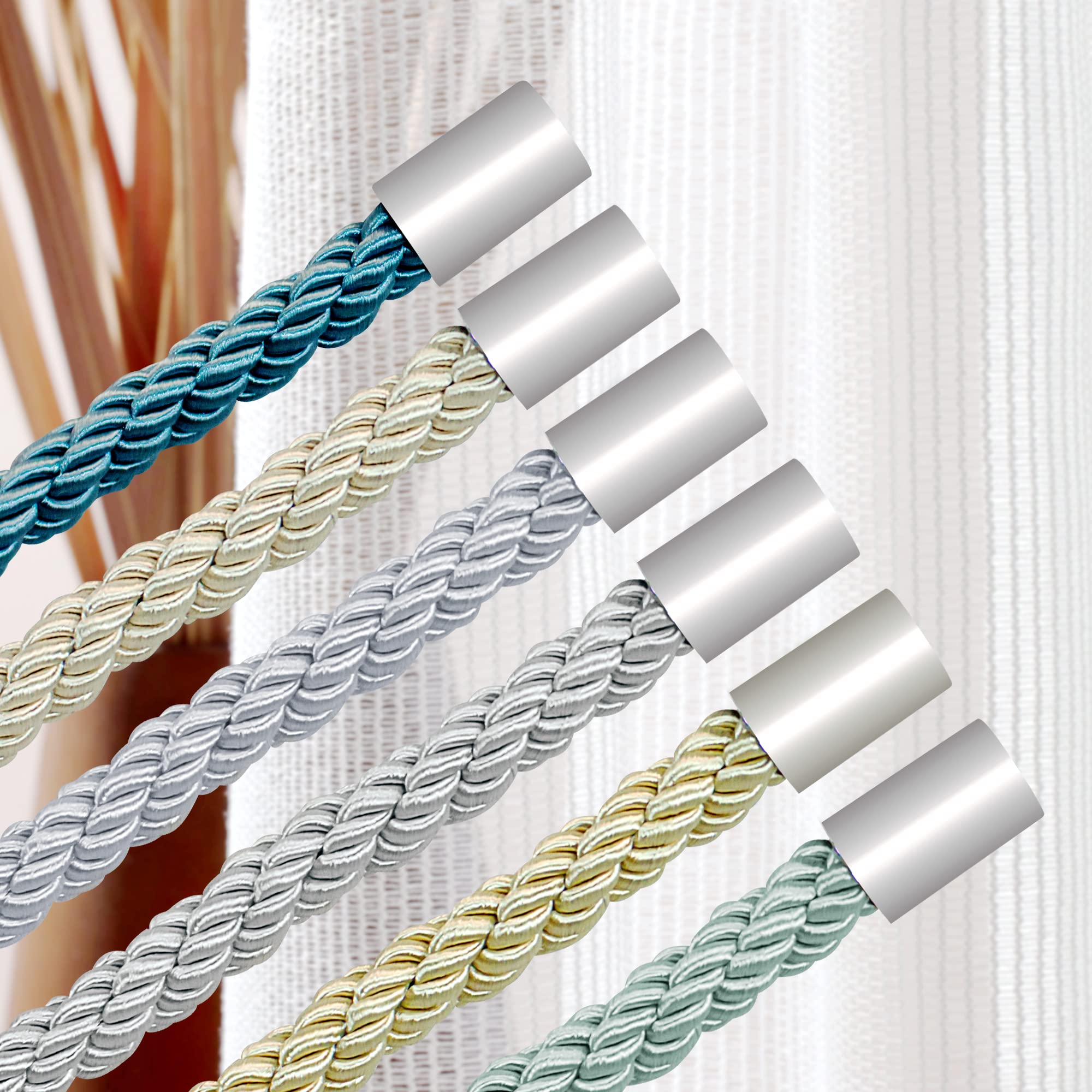 VIKIMORA 2 Pack Curtain Tiebacks for Draperys Gray, Strong Magnetic Curtain Tie Backs,Curtain Holders for Thick Drapes,Gray Cotton Rope Tie Backs for Heavy Duty Drapes,Gray
