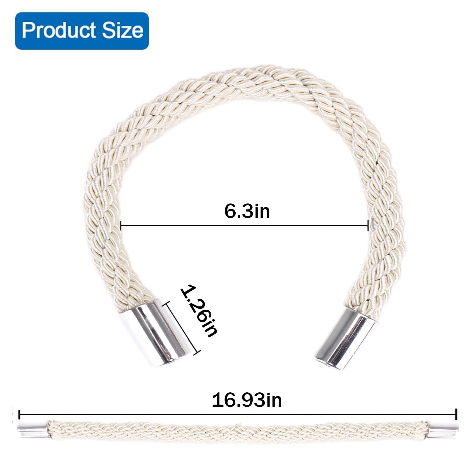 2 Pcs Magnetic Curtain Tiebacks Magnetic Curtain Holder Curtain Tie Window Treatment Holdbacks Back Magnetic Curtain tiebacks Hand Braided Cord for Home Bedroom Office Decorative Curtain（creamy-white）