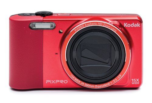 Kodak PixPro Friendly Zoom FZ151 Digital Camera, 16MP, 15x Optical/6x Digital Zoom, 3" LCD Display, HD 720p Video, AV-Out/USB 2.0, Red