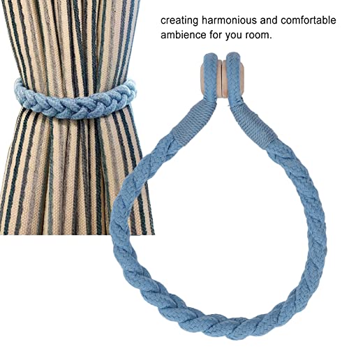 Magnetic Curtain Tiebacks, Boho Curtain Tie Backs Decorative Tie Backs with Durable Wooden Buckle Curtain Holdbacks Holder for Window Draperies(Blue)