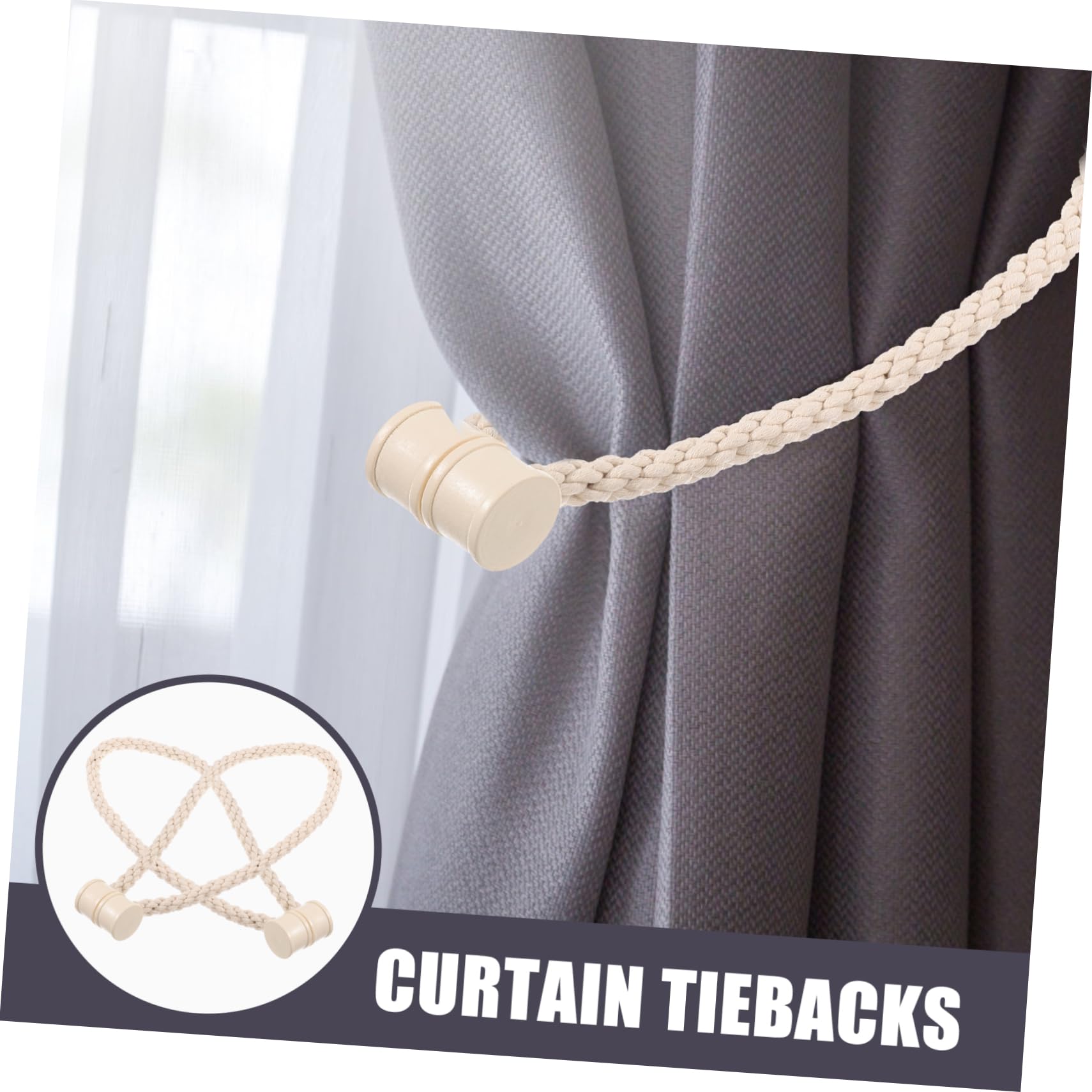 Mobestech Decorative Curtain Tiebacks 2 Pack Magnetic No Hole Needed Weave Rope for Home Office Hotel Simple Sturdy Design