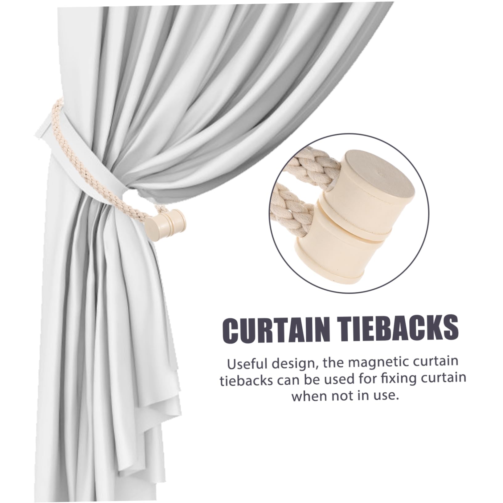 Mobestech Decorative Curtain Tiebacks 2 Pack Magnetic No Hole Needed Weave Rope for Home Office Hotel Simple Sturdy Design