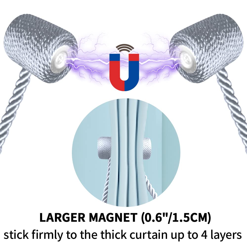 YUNTUOO 18 Inch Strong Magnetic Curtain Tiebacks, Curtain Holdbacks Modern Upgrade Strong 2021 New Twisted Style Decorative Drapery Rope ​Tie Backs(2 Pack Silver Grey)