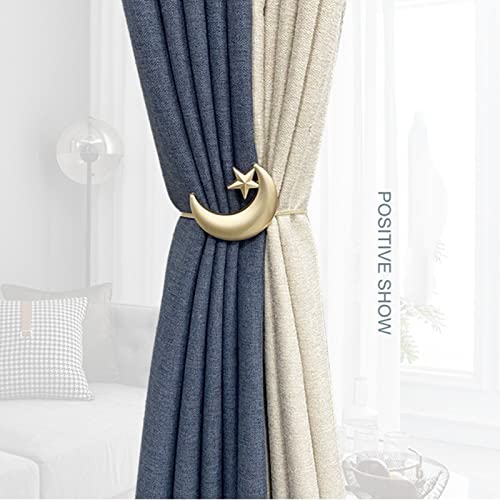 canjuxk 2 Pack Curtain Tie,Magnetic Curtain Tiebacks,Star Moon Curtain Decorative Weave Rope Curtain Holdbacks Holder for Window Decor, Curtain Clips Rope Straps Magnet for Home Office (Gold)