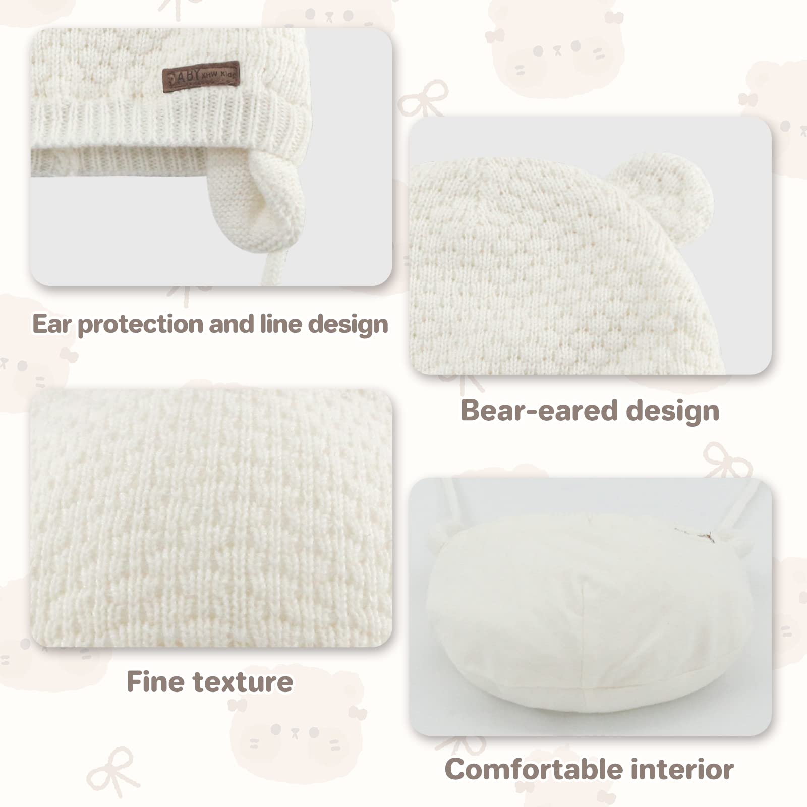 Duoyeree Kids Baby Hat Soft Warm Cable Knit Beanie Toddler Girl Fall Winter Hats (White and Pink, 6-12 Months)