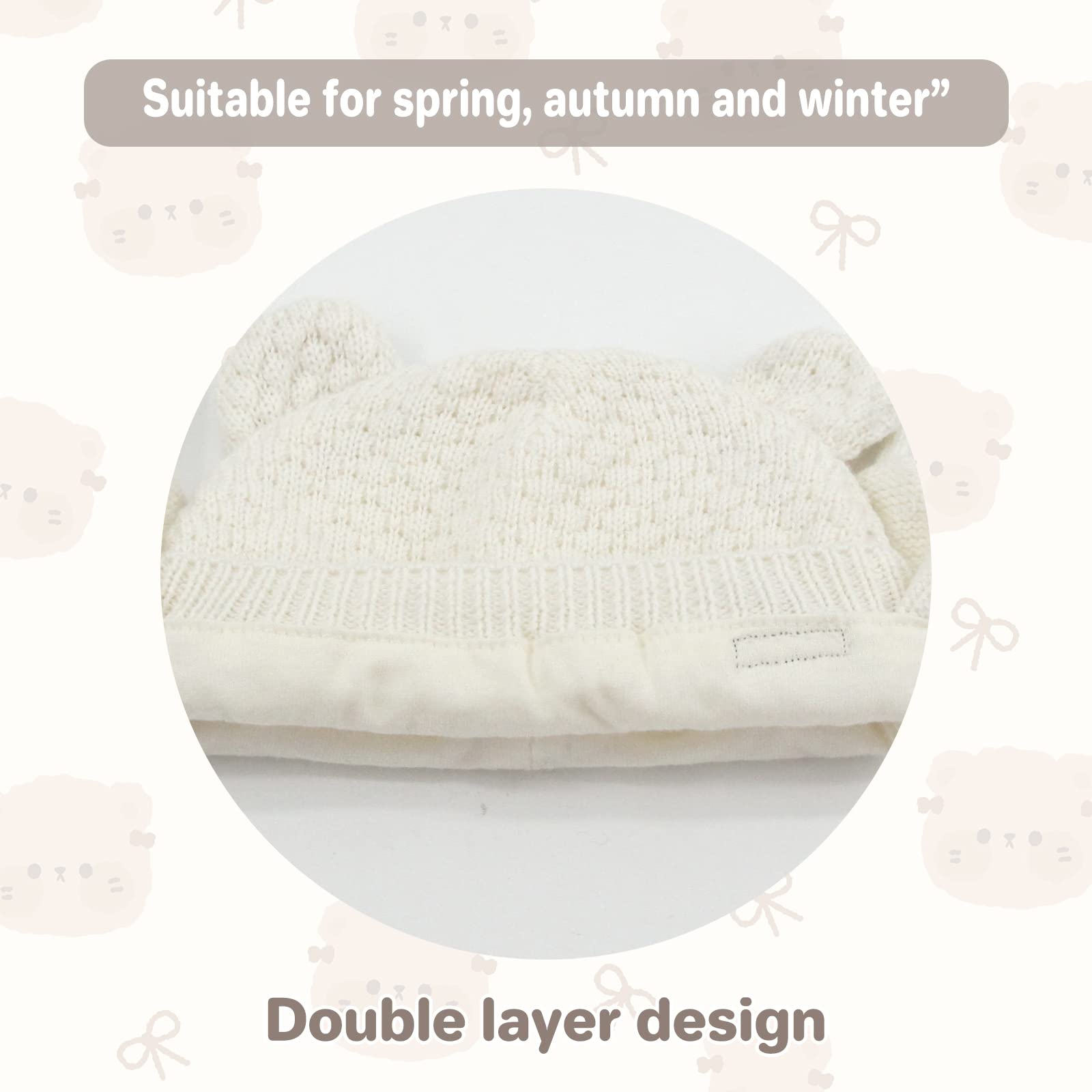 Duoyeree Kids Baby Hat Soft Warm Cable Knit Beanie Toddler Girl Fall Winter Hats (White and Pink, 6-12 Months)