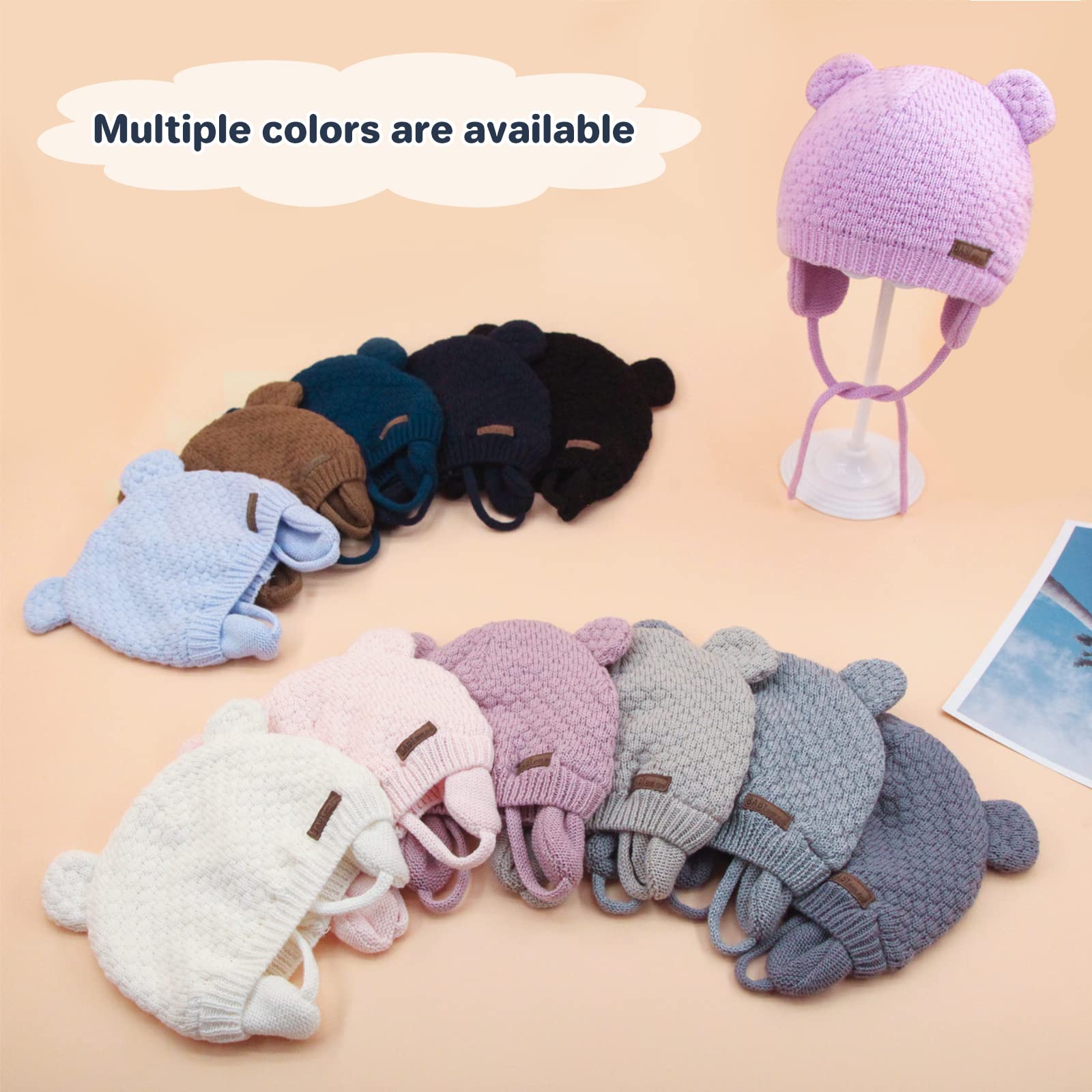 Duoyeree Kids Baby Hat Soft Warm Cable Knit Beanie Toddler Girl Fall Winter Hats (White and Pink, 6-12 Months)