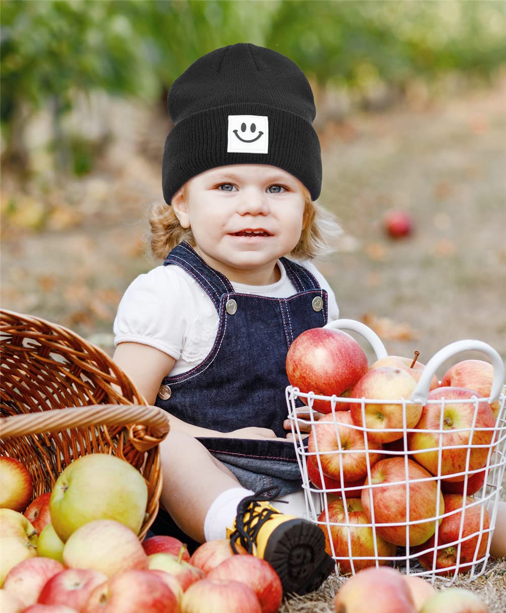 upeilxd Baby Winter Hat Soft Warm Knitted Beanie Hat with Cute Smile Face Beanie Cap for Boys Girls Black/Beige