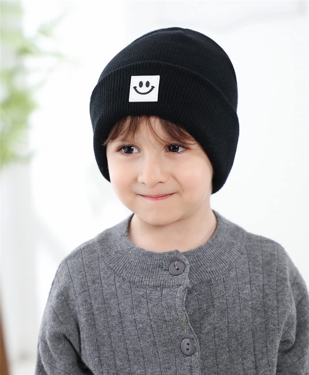 upeilxd Baby Winter Hat Soft Warm Knitted Beanie Hat with Cute Smile Face Beanie Cap for Boys Girls Black/Beige