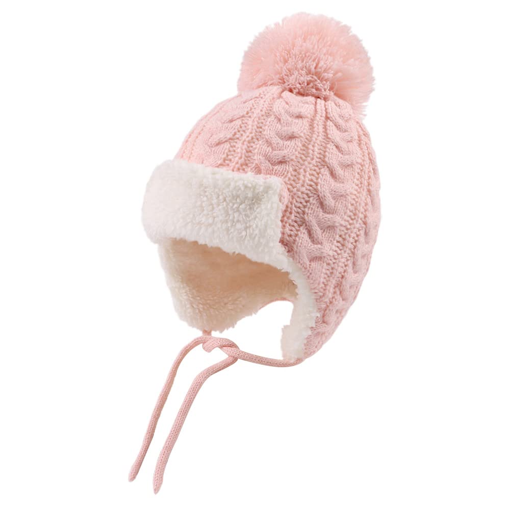 Winter Kids Beanie Hat Baby Knitted Hats Fleece Earflap Beanie Windproof Warm Toddler Beanies Boys Girls 0-5 Years (Pink, 2-5 Years)