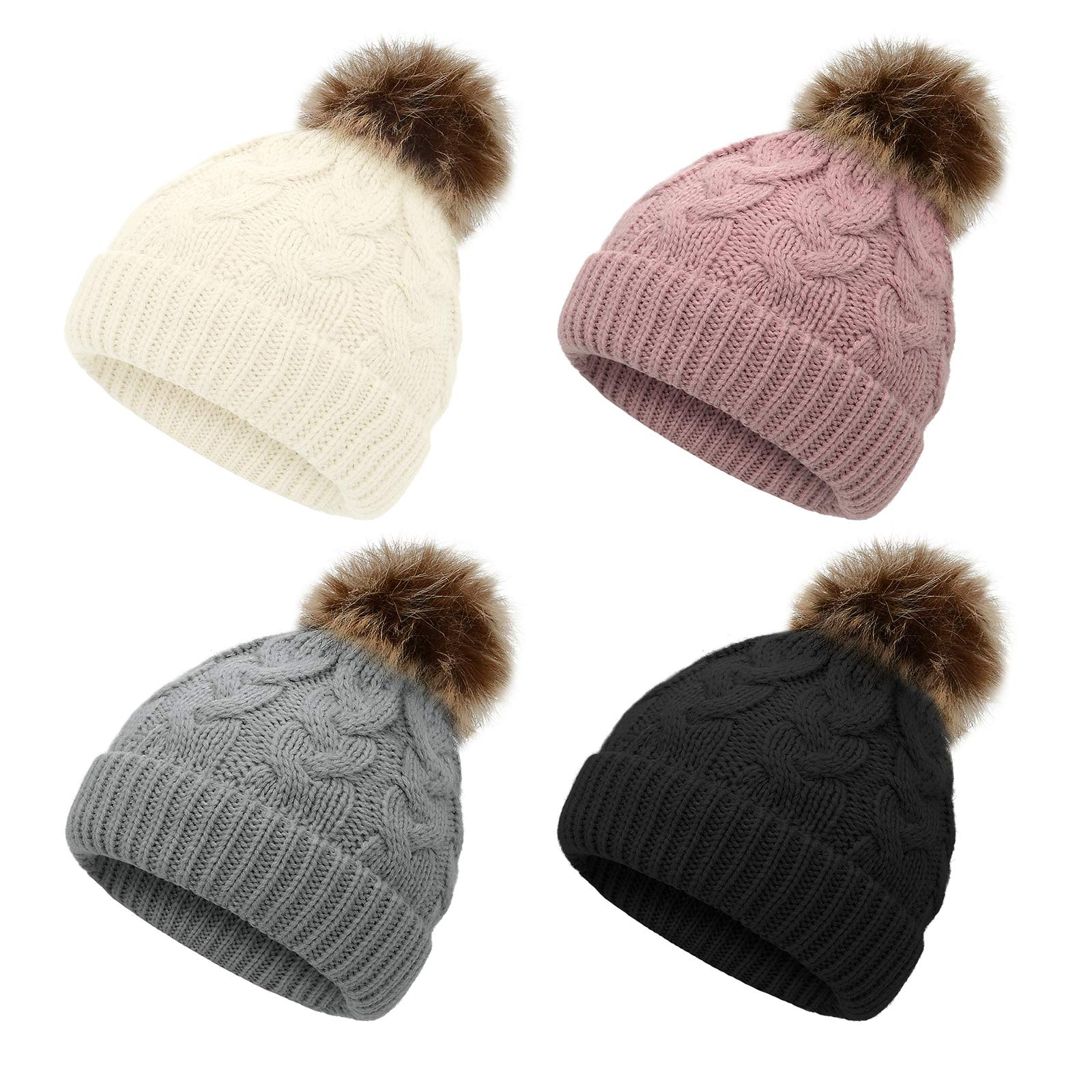 Baby Hats for Girls Boys Infant Toddler Baby Beanie Winter Hat Pom Pom Beanies Kids Warm Cap 4 Mix-Pack A One Size