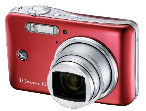 GE E1250TW-RD 12MP Digital Camera with 5X Optical Zoom and 3.0 Inch LCD with Auto Brightness - Red