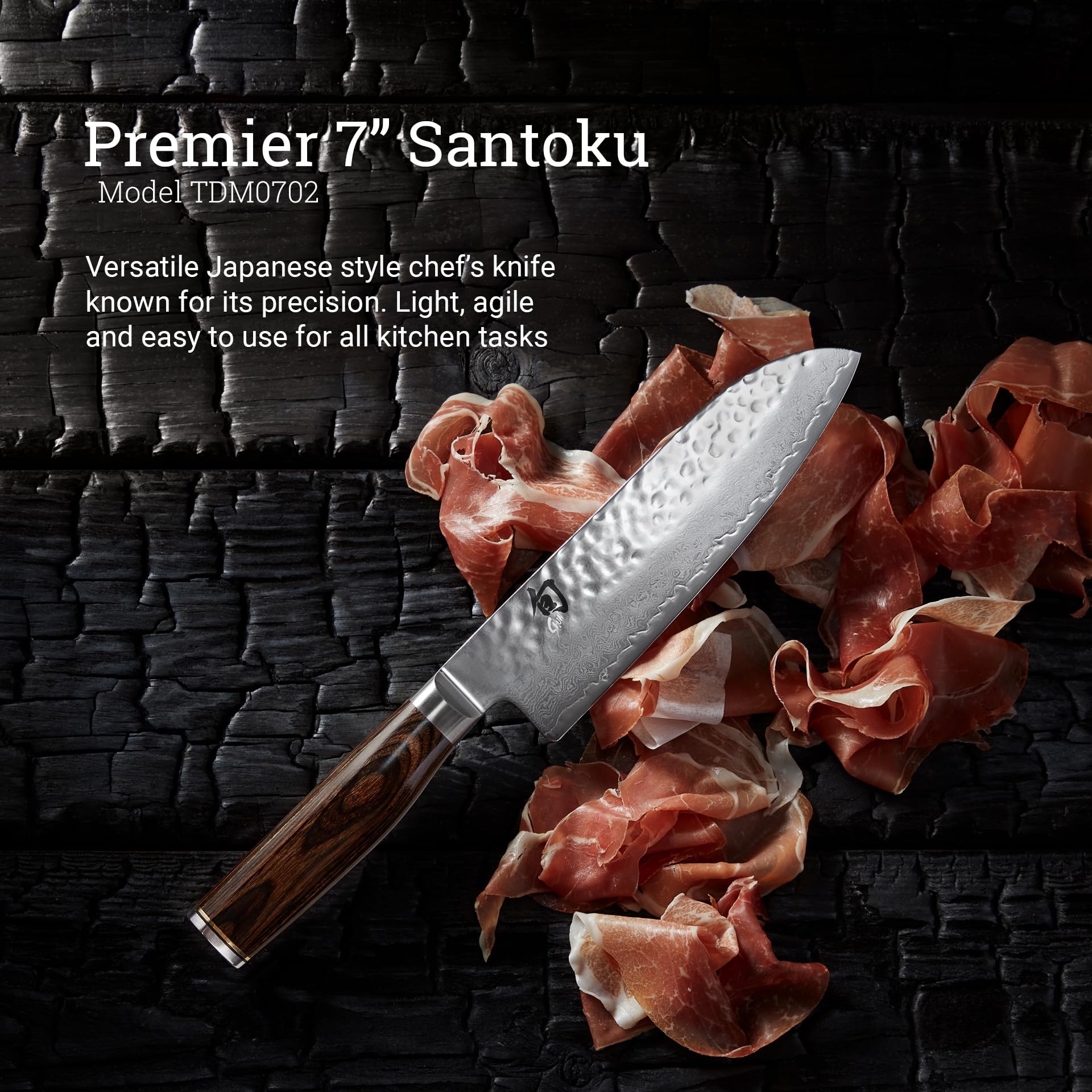 Shun Premier 7" Santoku Knife Hand-Sharpened, Handcrafted in Japan, Light, Agile and Easy to Maneuver, 7-Inch, Silver