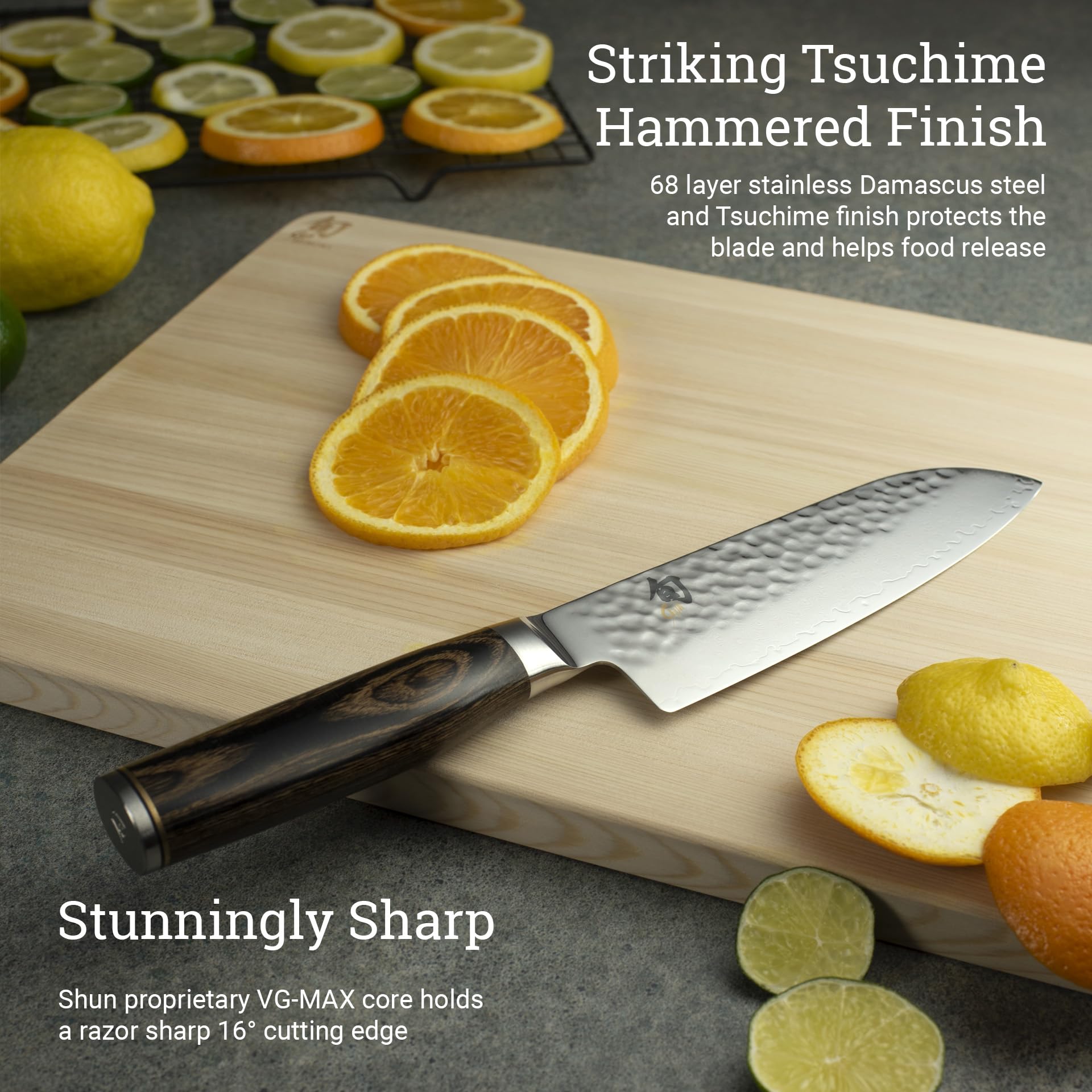 Shun Premier 7" Santoku Knife Hand-Sharpened, Handcrafted in Japan, Light, Agile and Easy to Maneuver, 7-Inch, Silver