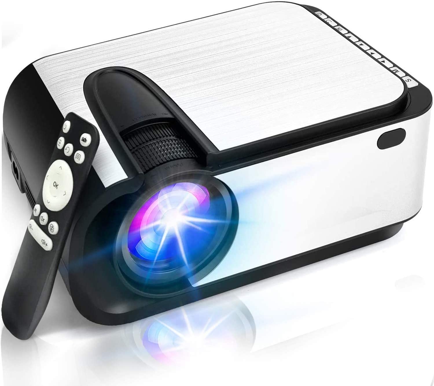 Mini Projector,Patviti Portable Projector with 8000 Lumen and Full HD 1080P for Multimedia Home Theater Video Projector,Compatible USB, VGA, AV, Smartphone, Pad, TV Box, Laptop