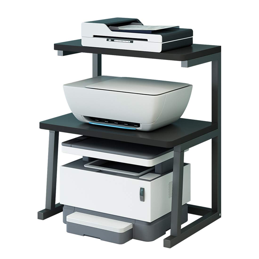 TMUCUNG Printer Stand Desktop Stand for Printer 3-Tier Multifunction Storage Book Shelf Floor Printer Table Space Organizer Perfect for Office Living Room Kitchen(Black)