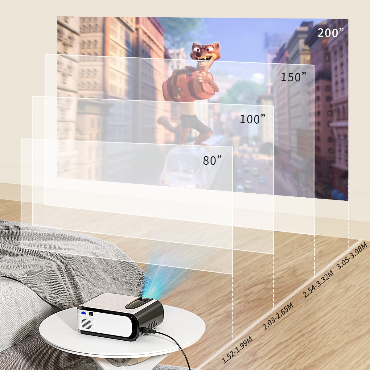 Mini Projector,Patviti Portable Projector with 8000 Lumen and Full HD 1080P for Multimedia Home Theater Video Projector,Compatible USB, VGA, AV, Smartphone, Pad, TV Box, Laptop