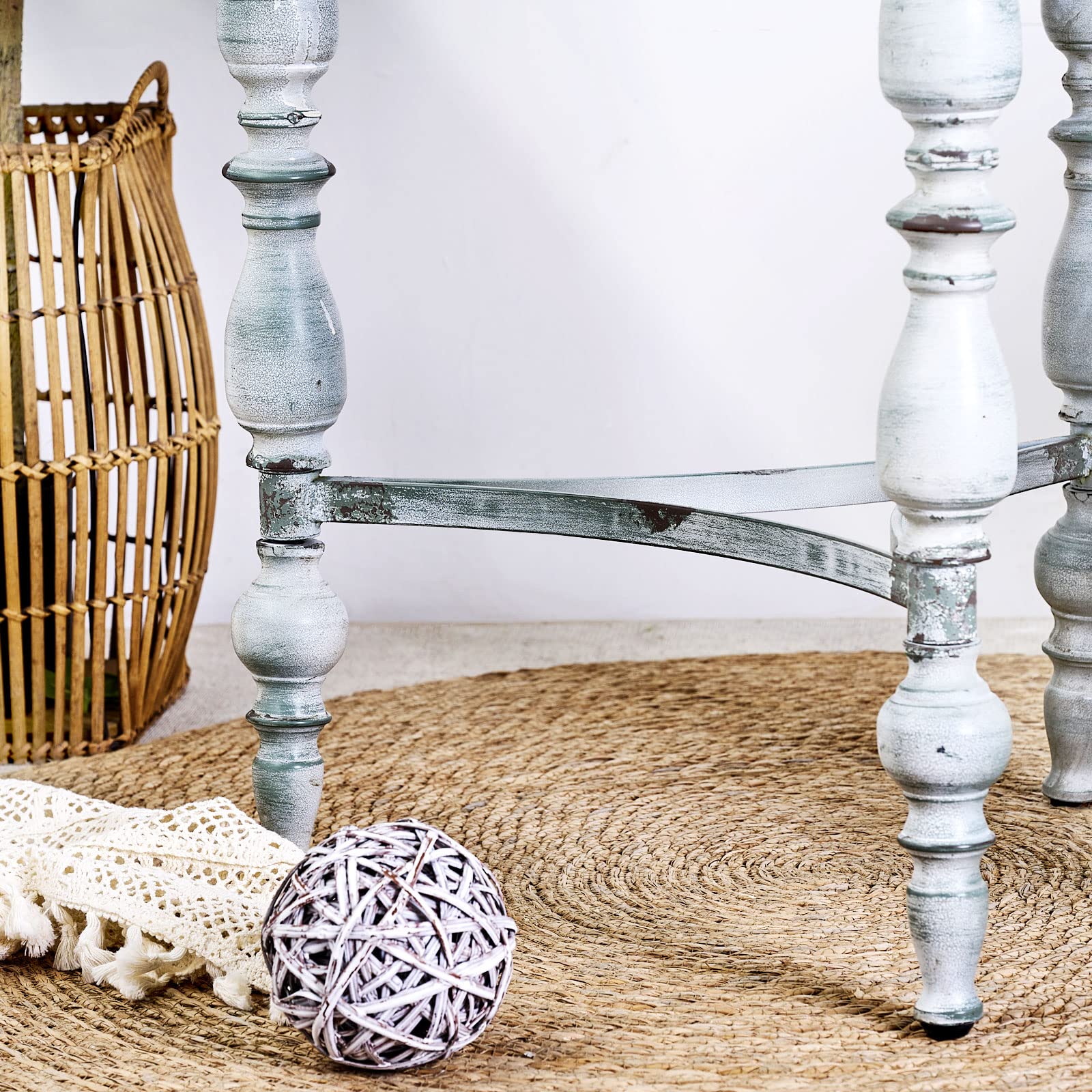 TIMBERMAVEN Rustic Farmhouse Round Coffee Table, French Country Vintage Center Table,φ31.5'' x18.9''H Rustic Solid Wood with Vintage Iron Legs, for Living Room, Bedroom,Dinning Room, White