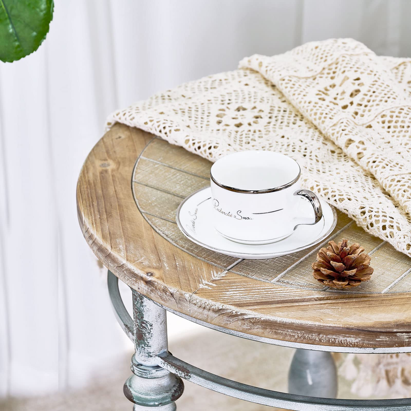 TIMBERMAVEN Rustic Farmhouse Round Coffee Table, French Country Vintage Center Table,φ31.5'' x18.9''H Rustic Solid Wood with Vintage Iron Legs, for Living Room, Bedroom,Dinning Room, White