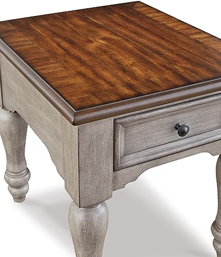 Signature Design by Ashley Lodenbay Classic Farmhouse End Table with 1 Drawer, Antique Gray & Brown
