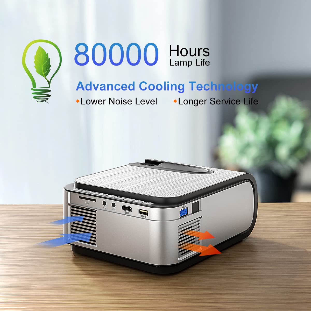 Mini Projector,Patviti Portable Projector with 8000 Lumen and Full HD 1080P for Multimedia Home Theater Video Projector,Compatible USB, VGA, AV, Smartphone, Pad, TV Box, Laptop