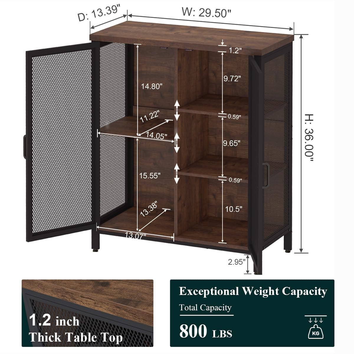 BON AUGURE Coffee Bar Cabinet for Liquor, Small Storage Cabinet for Home Kitchen, Farmhouse Buffet Sideboard Table Station, Whiskey Alcohol Cabinets for Dining Living Room (2 Doors, Rustic Oak)