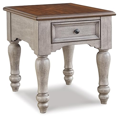 Signature Design by Ashley Lodenbay Classic Farmhouse End Table with 1 Drawer, Antique Gray & Brown
