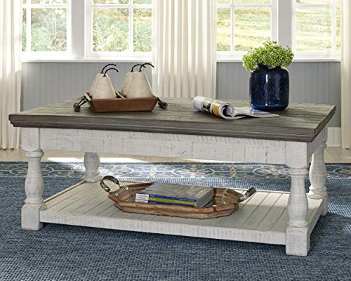 Signature Design by Ashley Havalance Farmhouse Lift Top Coffee Table, Gray & White with Weathered Finish & Havalance Farmhouse Square End Table