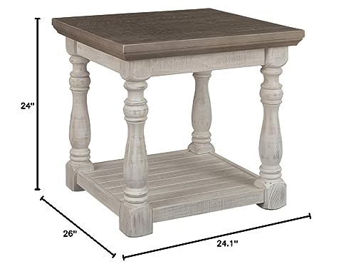 Signature Design by Ashley Havalance Farmhouse Lift Top Coffee Table, Gray & White with Weathered Finish & Havalance Farmhouse Square End Table