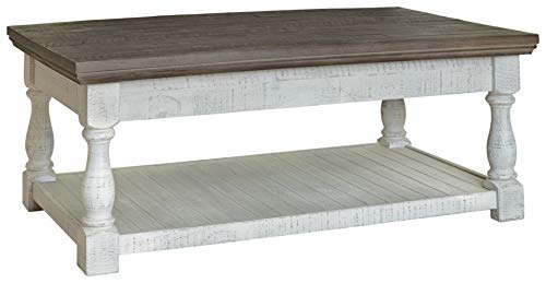 Signature Design by Ashley Havalance Farmhouse Lift Top Coffee Table, Gray & White with Weathered Finish & Havalance Farmhouse Square End Table
