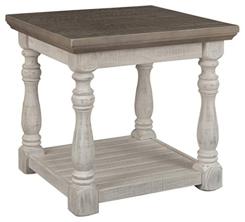 Signature Design by Ashley Havalance Farmhouse Lift Top Coffee Table, Gray & White with Weathered Finish & Havalance Farmhouse Square End Table