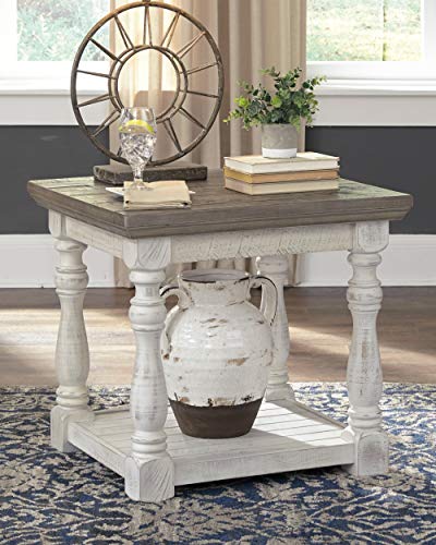 Signature Design by Ashley Havalance Farmhouse Lift Top Coffee Table, Gray & White with Weathered Finish & Havalance Farmhouse Square End Table