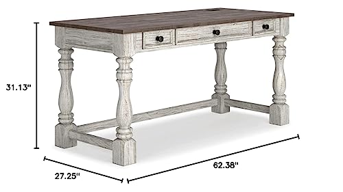 Signature Design by Ashley Havalance Casual 62.38" Home Office Desk with 2 Drawers and USB Charging Ports, Whitewash & Dark Brown