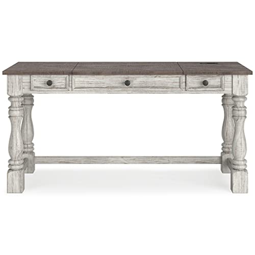 Signature Design by Ashley Havalance Casual 62.38" Home Office Desk with 2 Drawers and USB Charging Ports, Whitewash & Dark Brown