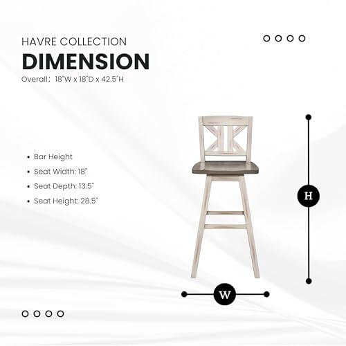 Swivel Pub Bar Height Stools Set of 2, Modern Solid Wood Kitchen Bar Height Stools with Backs, High Back, Swivel Seat, Footrest for Kitchen Island, Easy Assembly, Divided X-Back, 29"SH, White