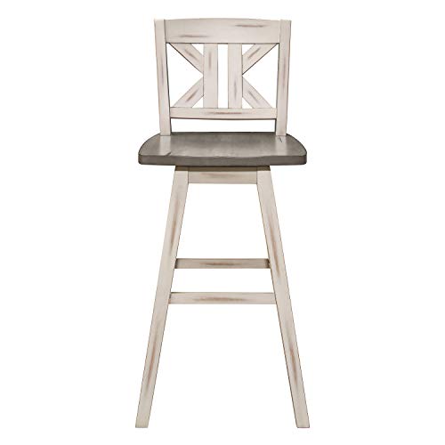 Swivel Pub Bar Height Stools Set of 2, Modern Solid Wood Kitchen Bar Height Stools with Backs, High Back, Swivel Seat, Footrest for Kitchen Island, Easy Assembly, Divided X-Back, 29"SH, White