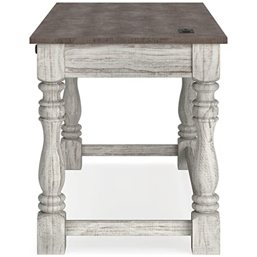 Signature Design by Ashley Havalance Casual 62.38" Home Office Desk with 2 Drawers and USB Charging Ports, Whitewash & Dark Brown