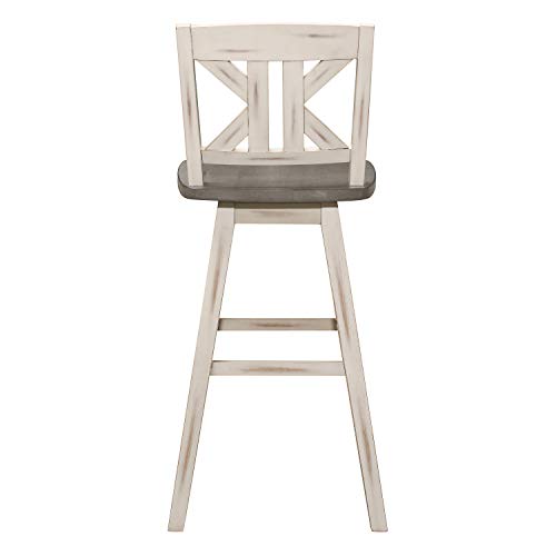 Swivel Pub Bar Height Stools Set of 2, Modern Solid Wood Kitchen Bar Height Stools with Backs, High Back, Swivel Seat, Footrest for Kitchen Island, Easy Assembly, Divided X-Back, 29"SH, White