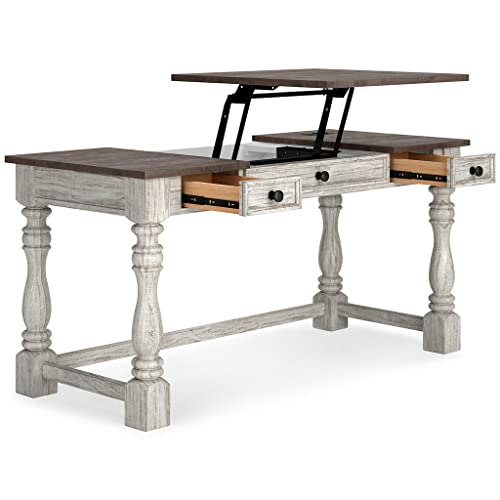 Signature Design by Ashley Havalance Casual 62.38" Home Office Desk with 2 Drawers and USB Charging Ports, Whitewash & Dark Brown