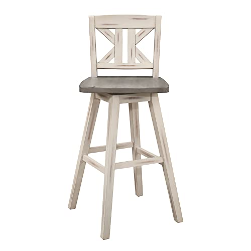 Swivel Pub Bar Height Stools Set of 2, Modern Solid Wood Kitchen Bar Height Stools with Backs, High Back, Swivel Seat, Footrest for Kitchen Island, Easy Assembly, Divided X-Back, 29"SH, White