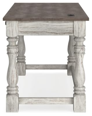 Signature Design by Ashley Havalance Casual 62.38" Home Office Desk with 2 Drawers and USB Charging Ports, Whitewash & Dark Brown
