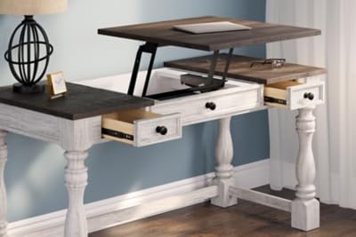 Signature Design by Ashley Havalance Casual 62.38" Home Office Desk with 2 Drawers and USB Charging Ports, Whitewash & Dark Brown
