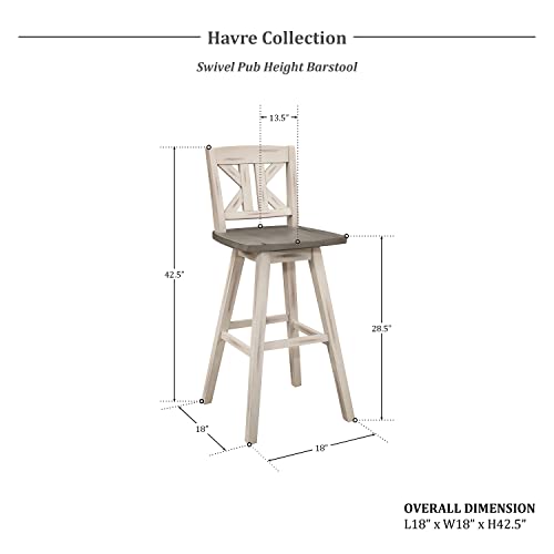 Swivel Pub Bar Height Stools Set of 2, Modern Solid Wood Kitchen Bar Height Stools with Backs, High Back, Swivel Seat, Footrest for Kitchen Island, Easy Assembly, Divided X-Back, 29"SH, White