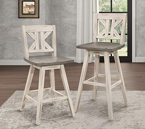Swivel Pub Bar Height Stools Set of 2, Modern Solid Wood Kitchen Bar Height Stools with Backs, High Back, Swivel Seat, Footrest for Kitchen Island, Easy Assembly, Divided X-Back, 29"SH, White