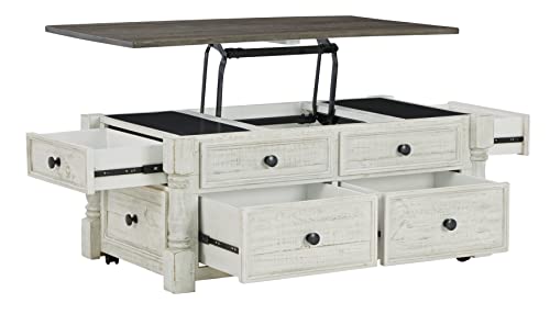 Signature Design by Ashley Havalance Farmhouse Lift Top Coffee Table with 4 Storage Drawers and Small Storage Tray, Whitewash
